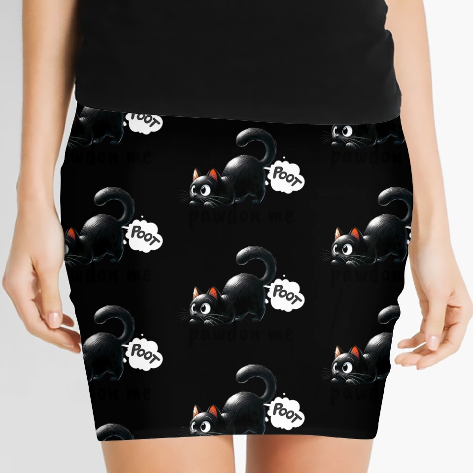 Pawdon Me Cute Black Cat Poot Fart Cloud Women's Mini Skirts | ID ...